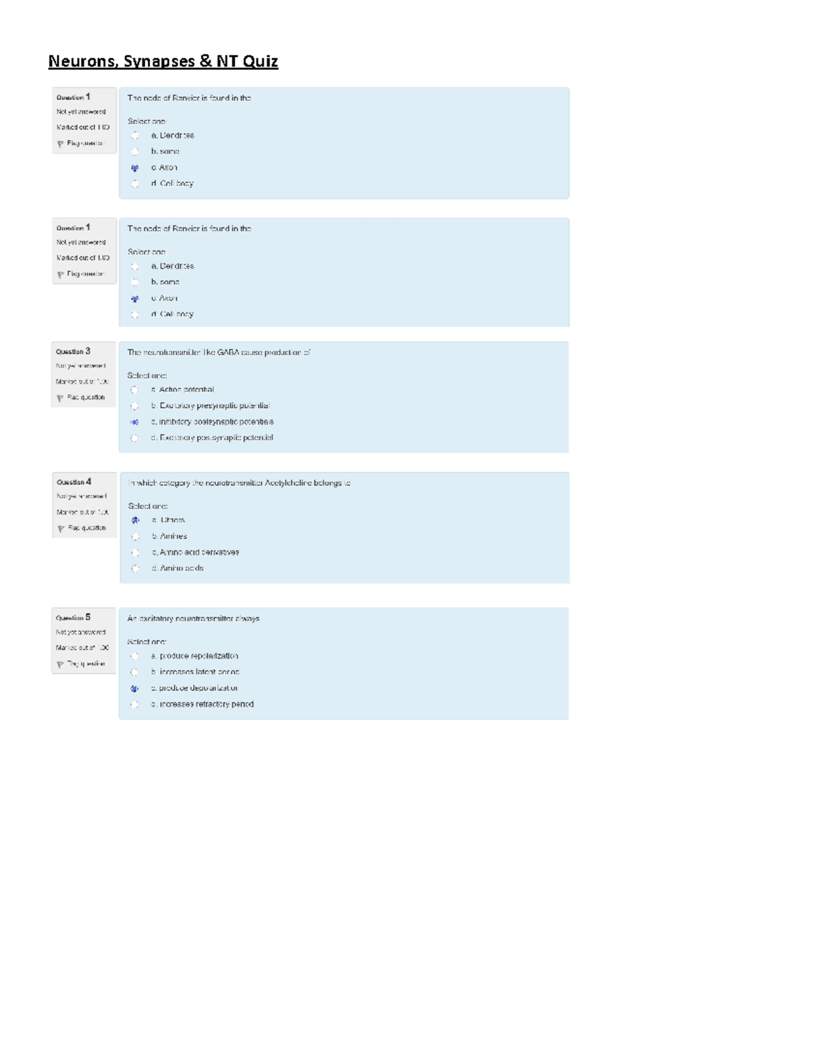 Anatomy Quiz 2 - quiz - Anatomy 101 - Neurons, Synapses & NT Quiz - Studocu