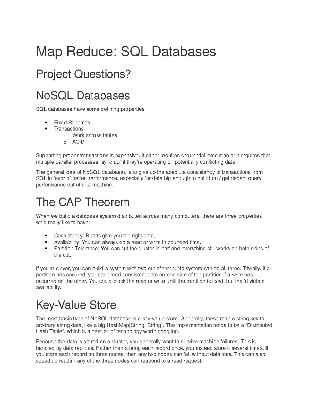 CS 6240 2016 notes 17 - Map Reduce: SQL Databases Project Questions ...
