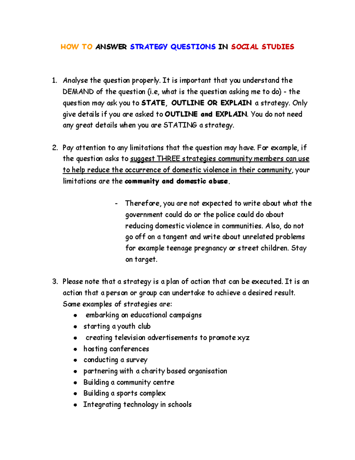 How to answer questions in soci - HOW TO ANSWER STRATEGY QUESTIONS IN ...