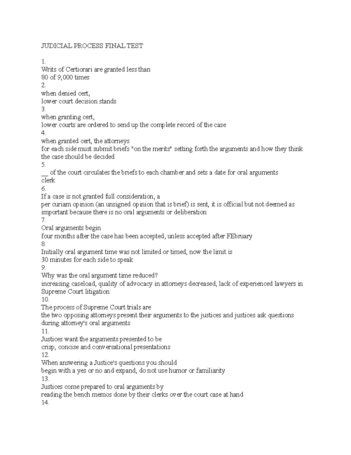 REVIEW FOR Judicial Process Final TEST - JUDICIAL PROCESS FINAL TEST 1 ...