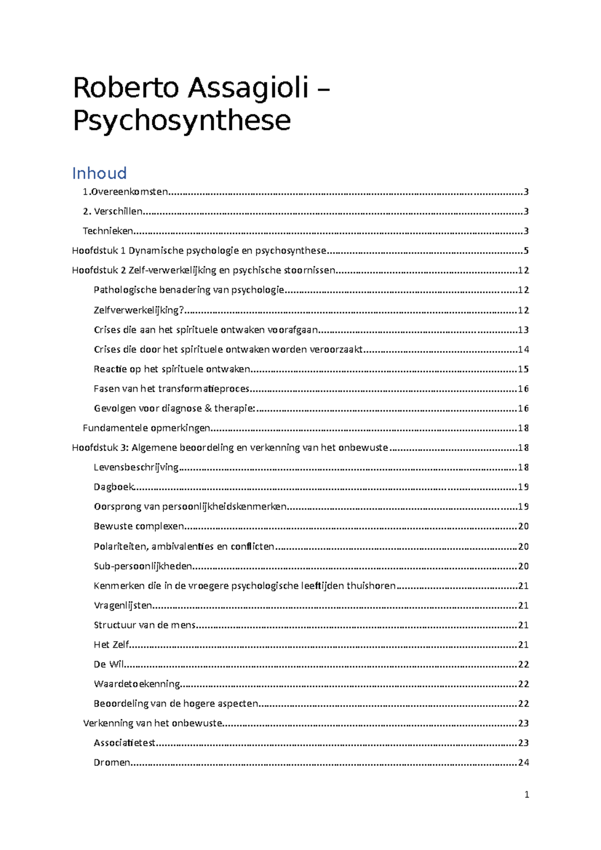 Roberto Assagioli - Psychosynthese Samenvatting - Roberto Assagioli ...