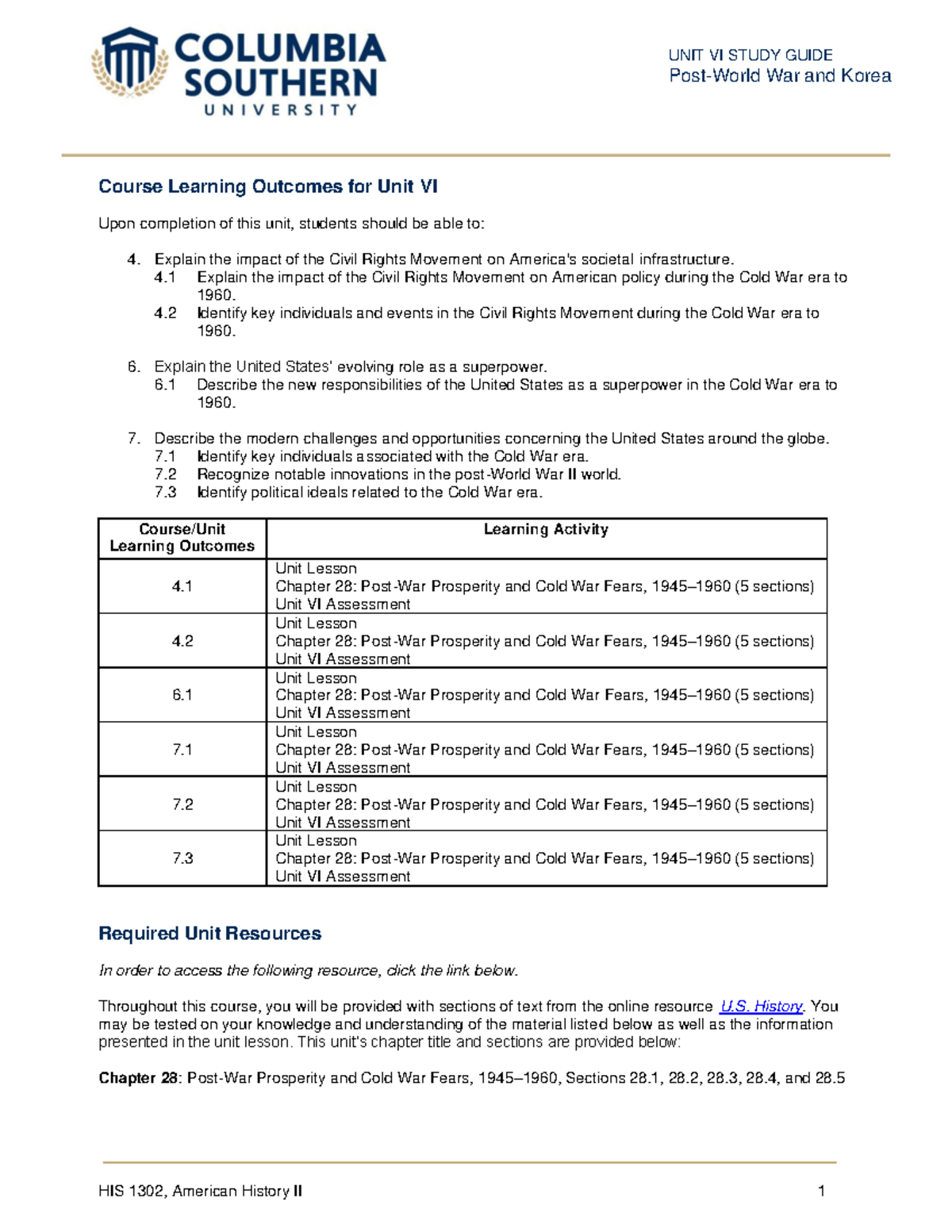 Unit VI - Unit VI - Course Learning Outcomes for Unit VI Upon completion of this unit, students ...