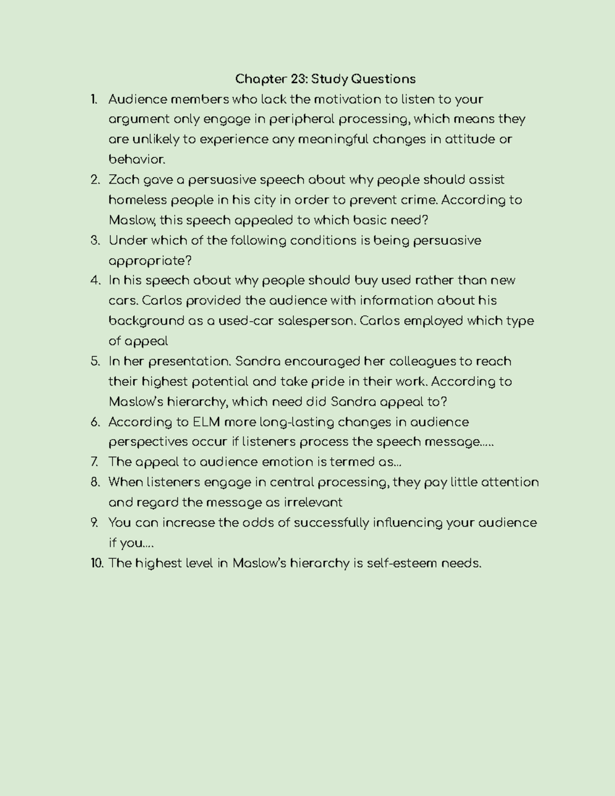 Chapter 15 Using Language Effectively Questions - Chapter 23: Study Questions Audience members ...