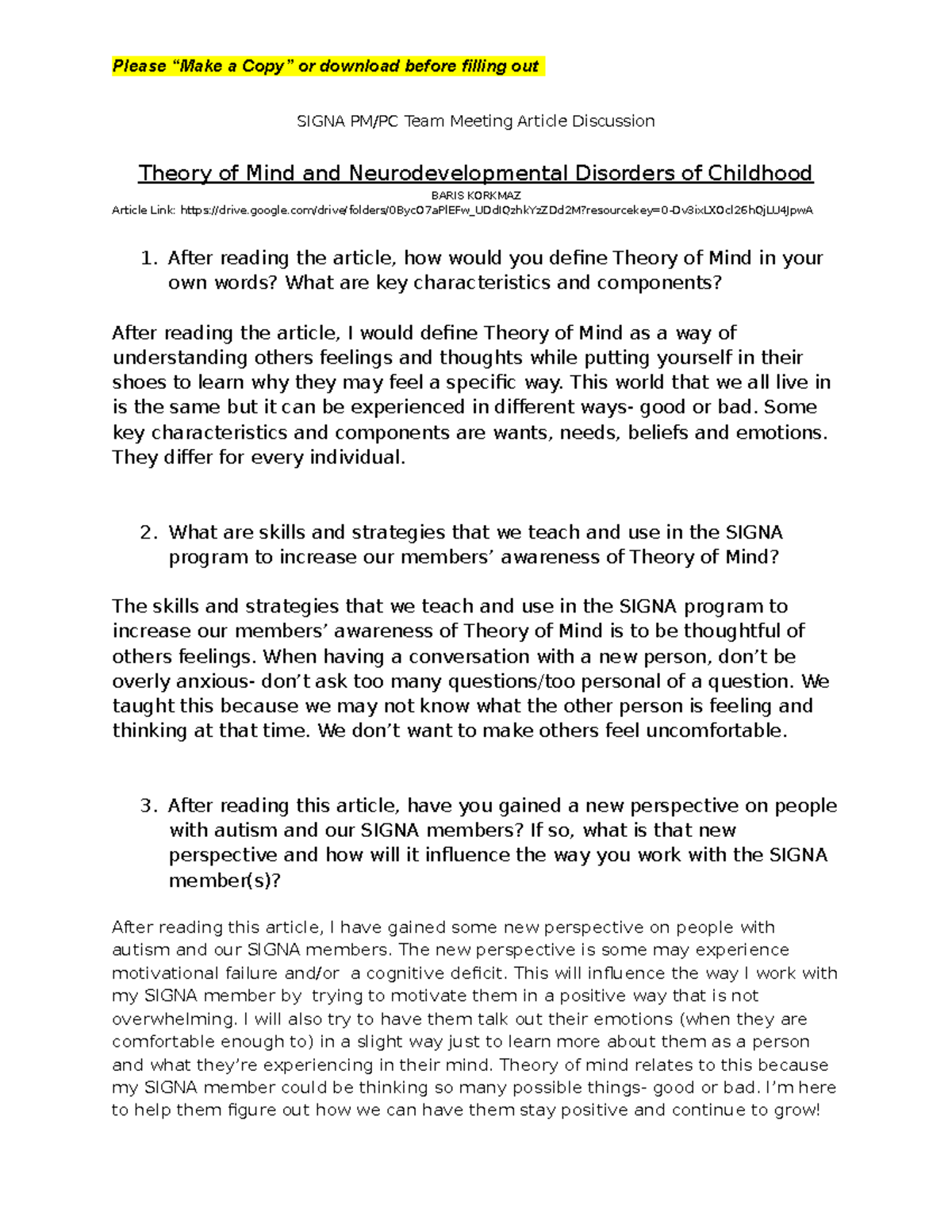 Theory of Mind Article Discussion Questions - Please “Make a Copy” or ...