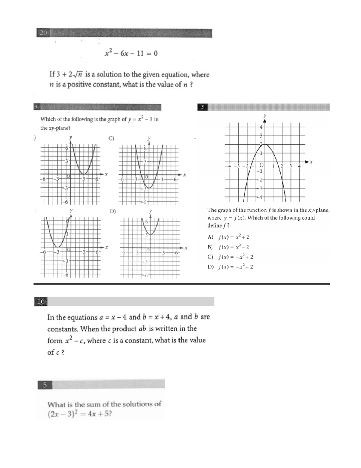 Bài tập Quadratic - Advanced math - Studocu