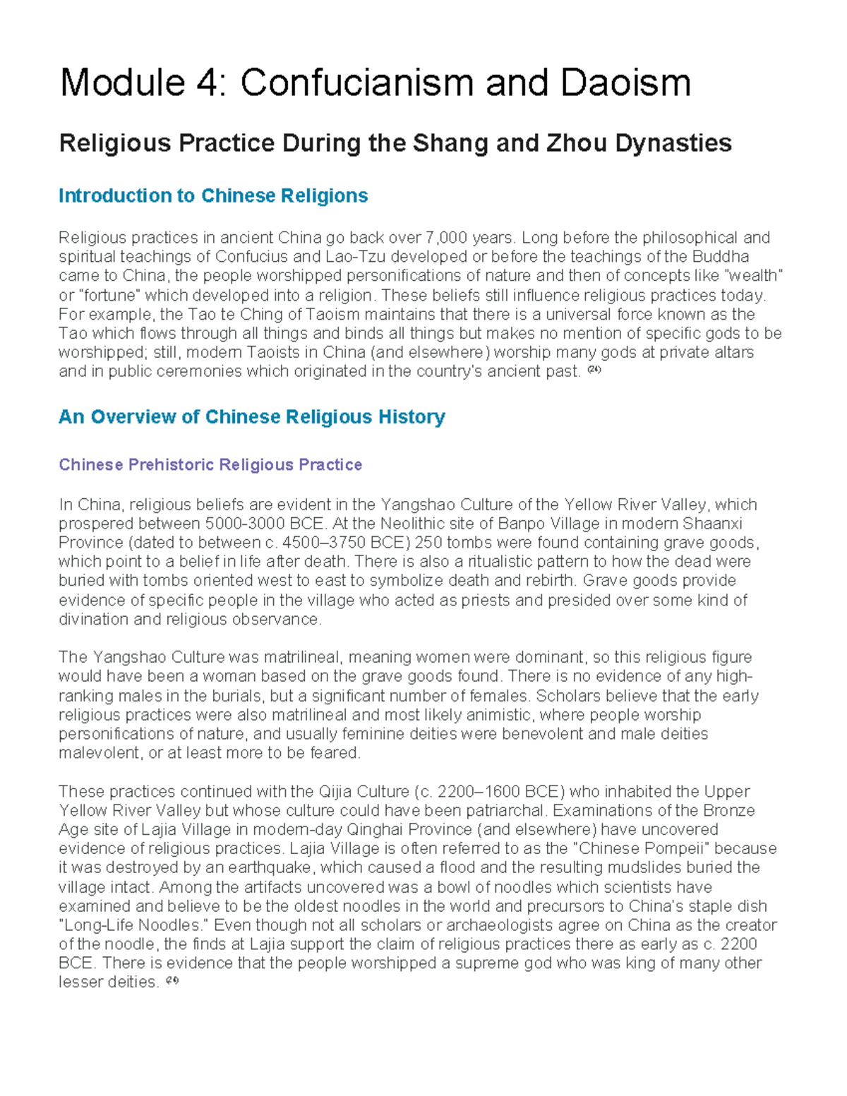 Module 4 - helpful - Module 4: Confucianism and Daoism Religious ...