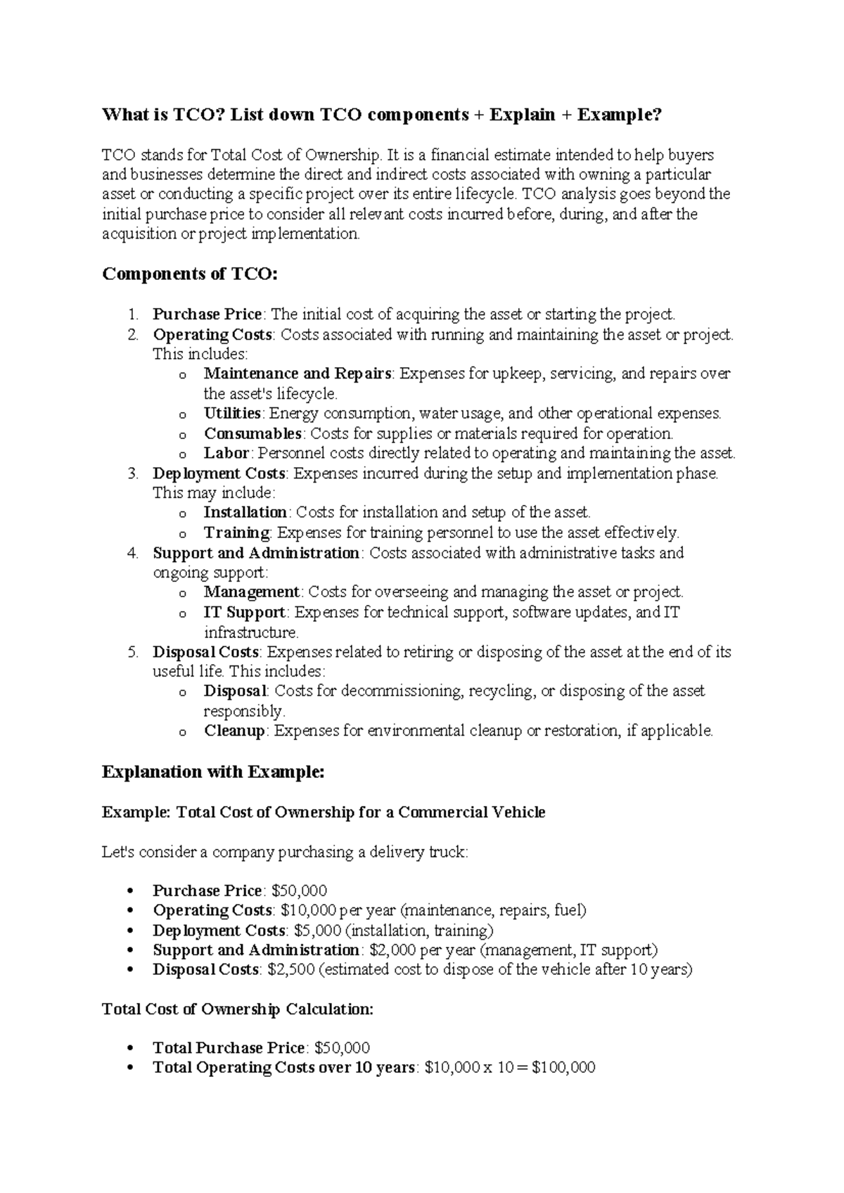 Procu final review - What is TCO? List down TCO components + Explain ...