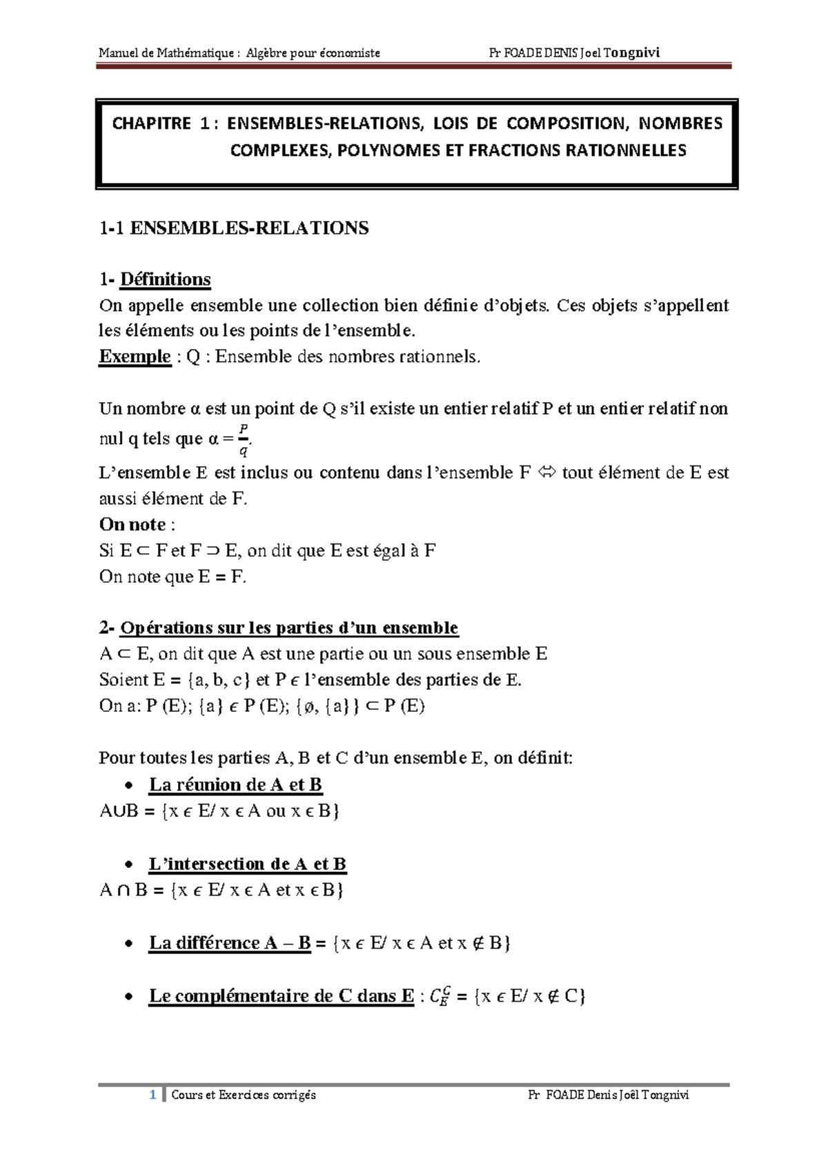 Livre MATH Algebre converti - 1 - 1 ENSEMBLES-RELATIONS 1 - Définitions ...