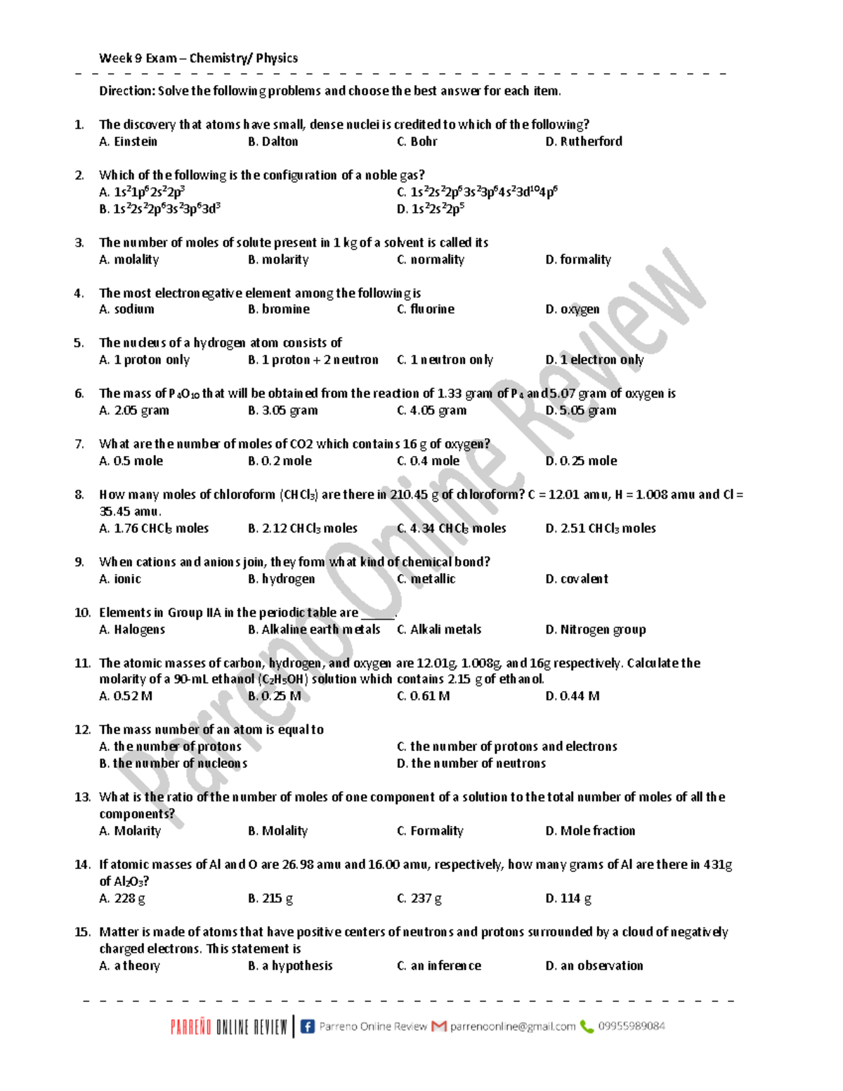 Week 9 Exam - Exam - Direction: Solve the following problems and choose ...