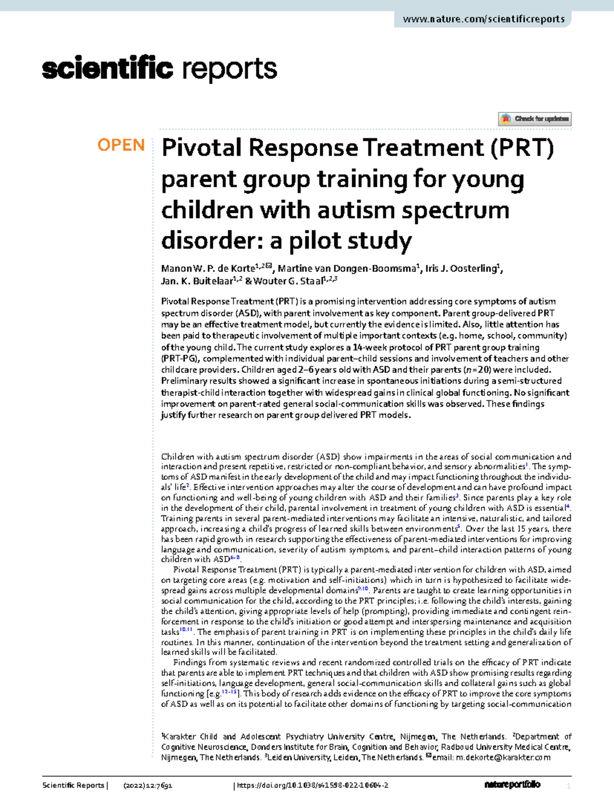 Pivotal Response Treatment PRT parent group training for young children ...