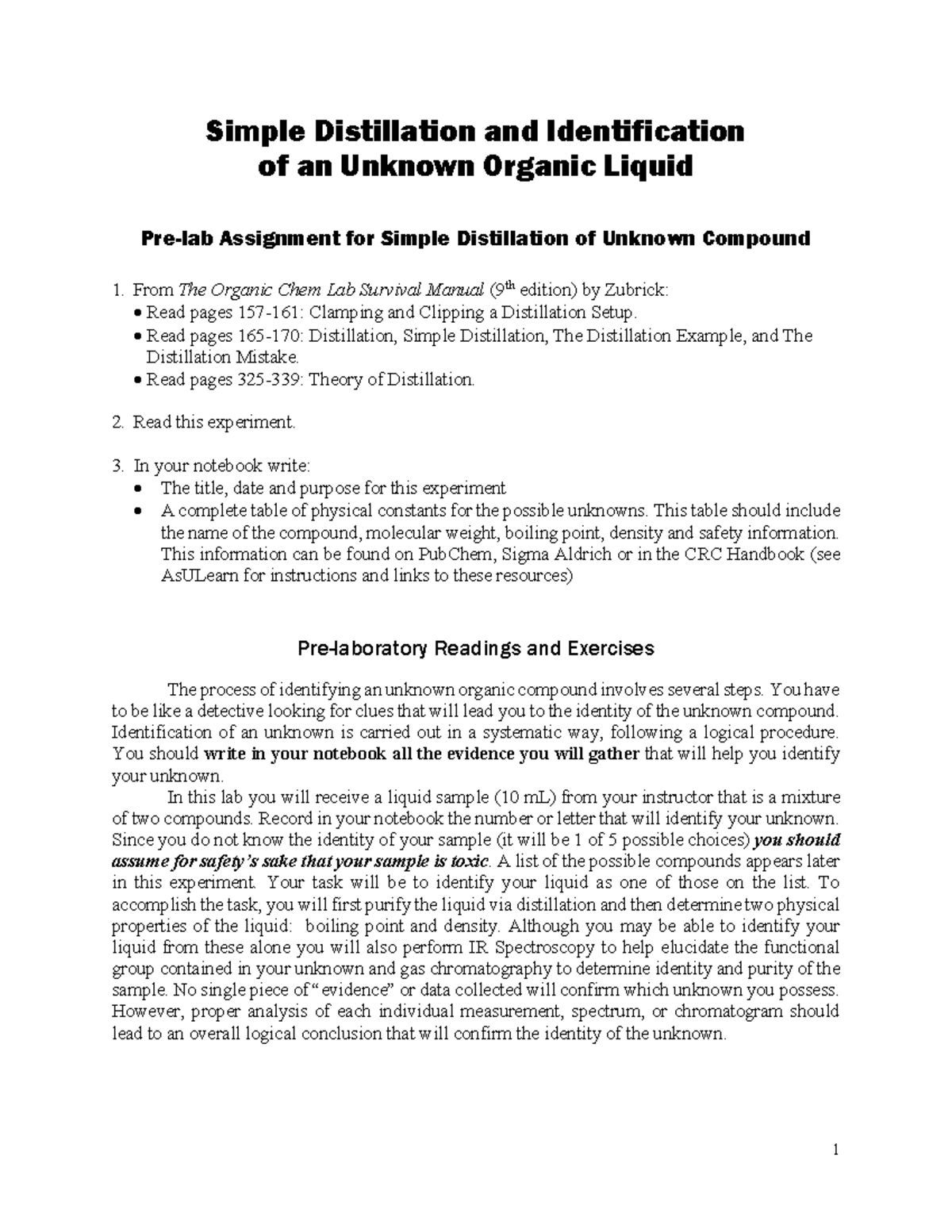 GC Lab Manual - Notes - Simple Distillation and Identification of an ...
