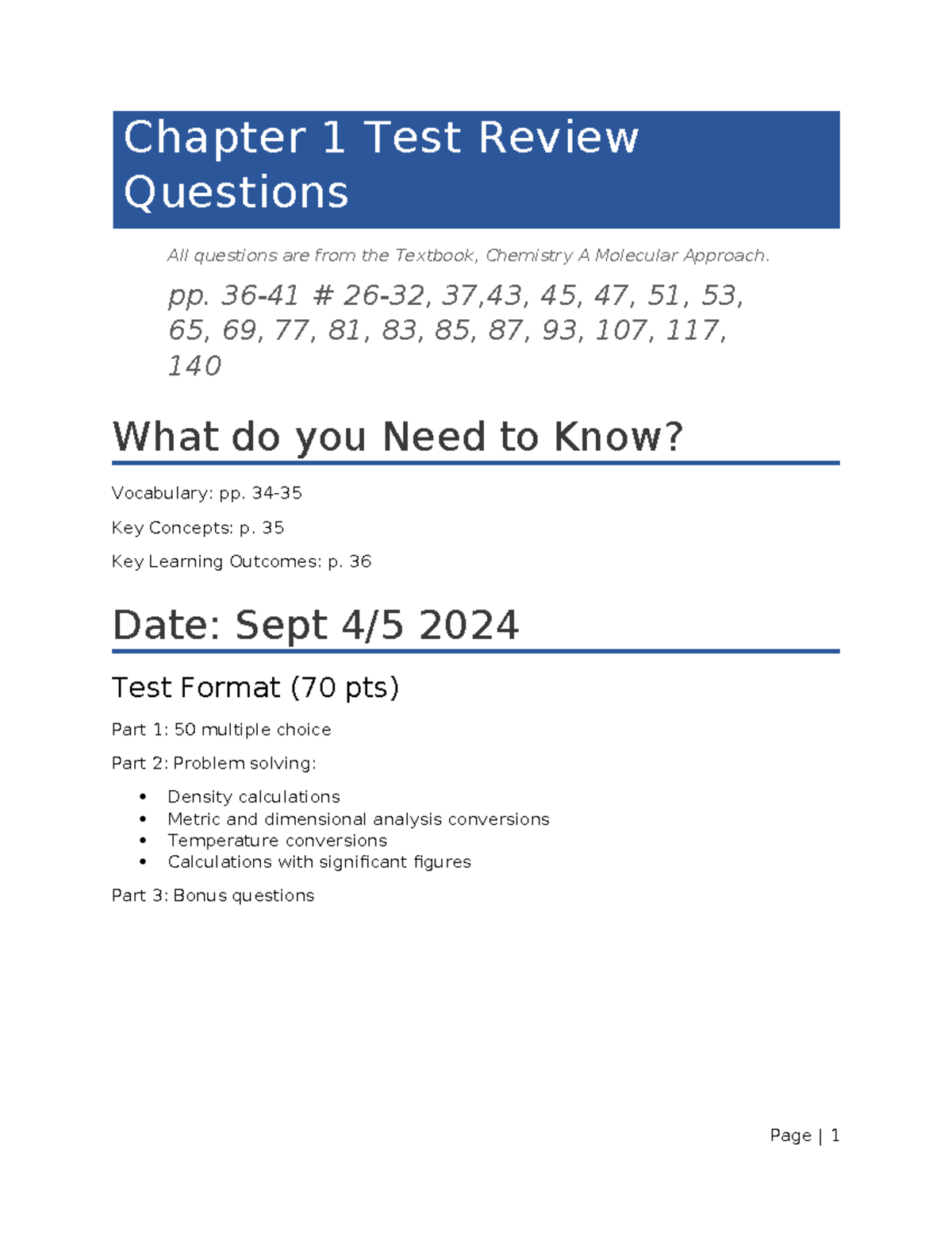 Chapter 1 Test Review Questions - pp. 36-41 # 26-32, 37,43, 45, 47, 51 ...
