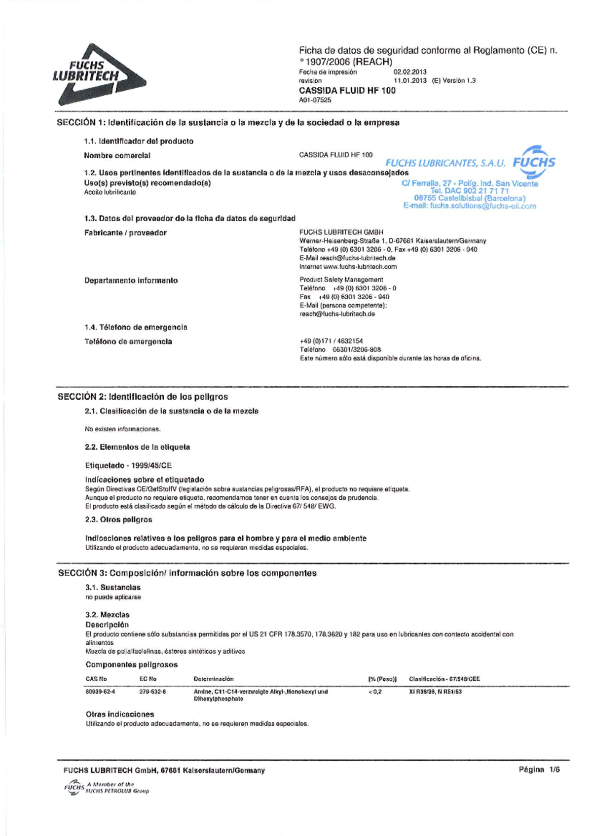 Cassida Fluid HF 100 (castellano) - Ficha de datos de seguridad ...