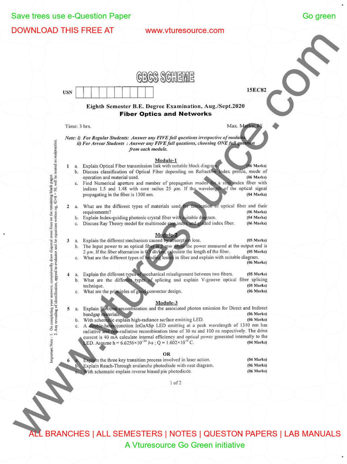 2020 - Question Paper - Fiber optics - Studocu