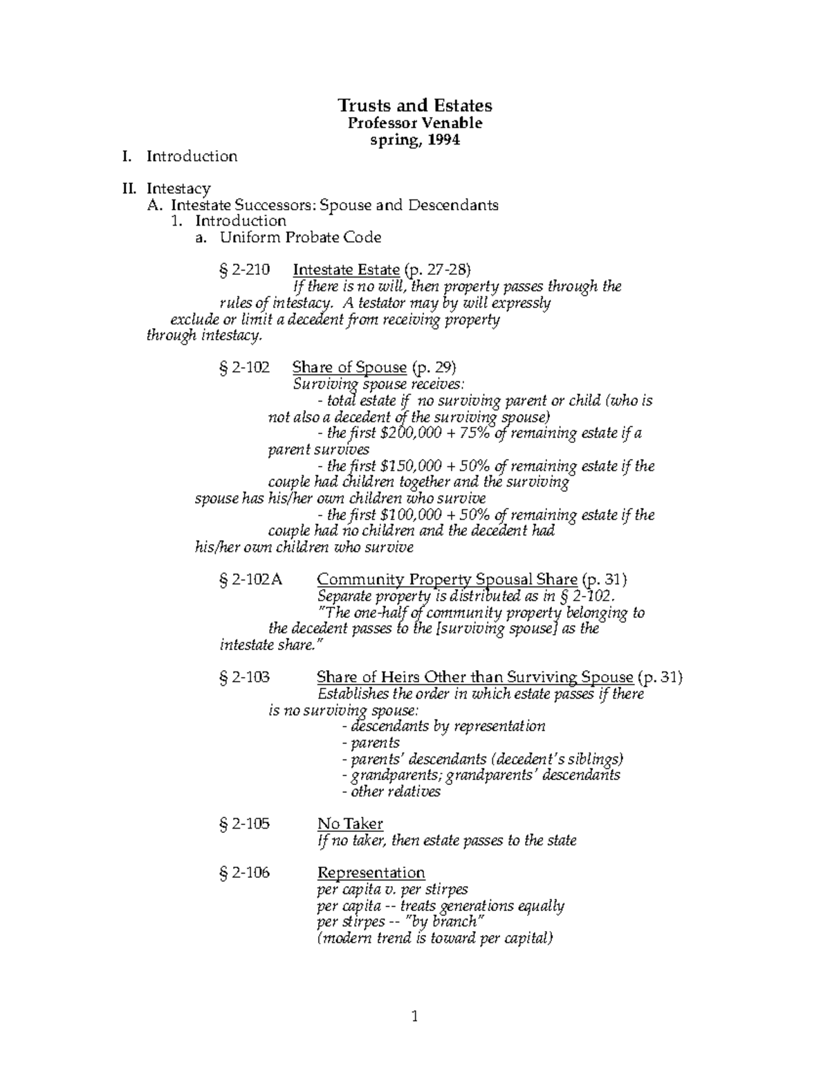 Wills, Trusts, and Estates Outline - Trusts and Estates Professor ...