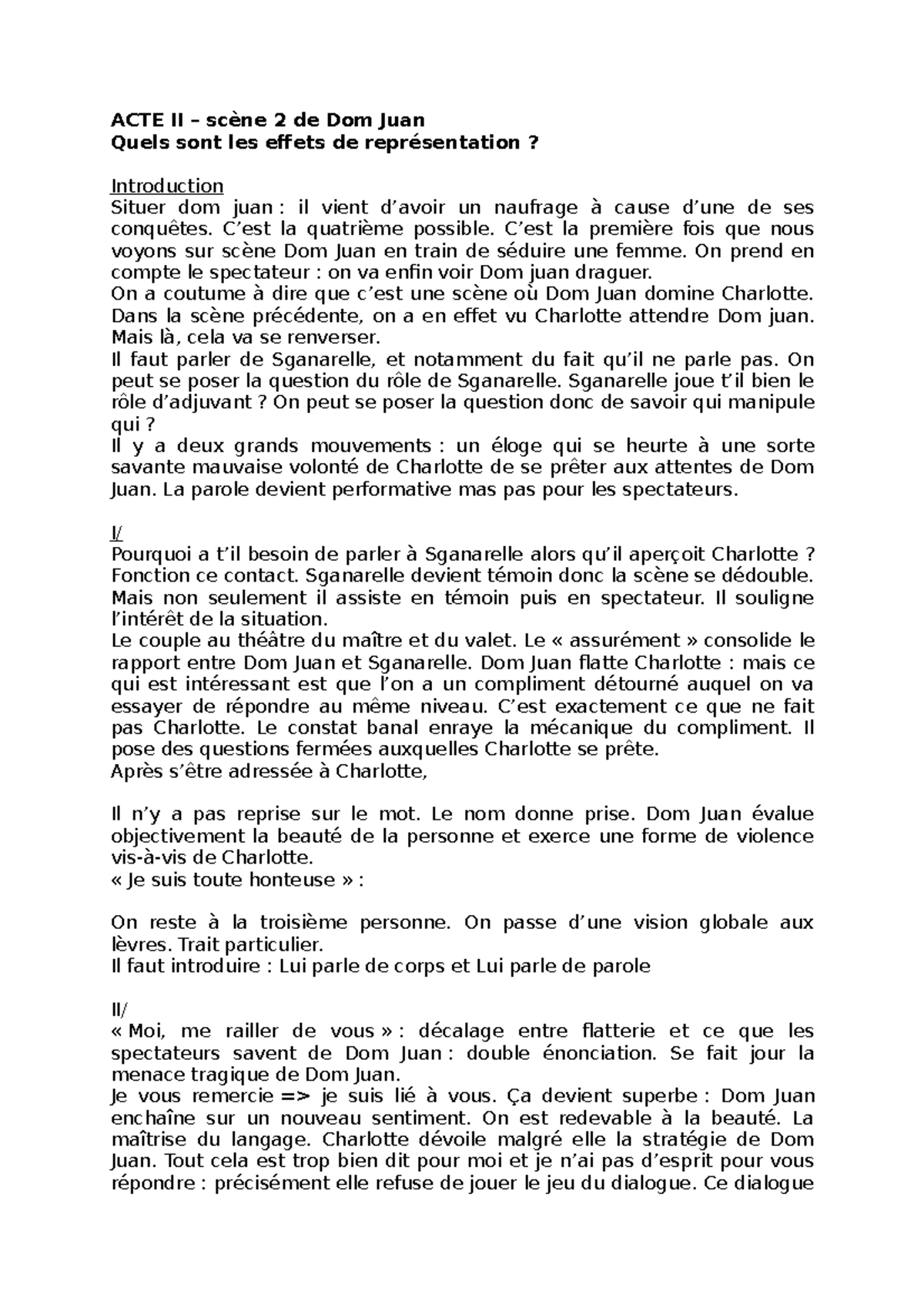 Fiche - Molière, Dom Juan, acte III Scène 2 - ACTE II – scène 2 de Dom Juan Quels sont les ...