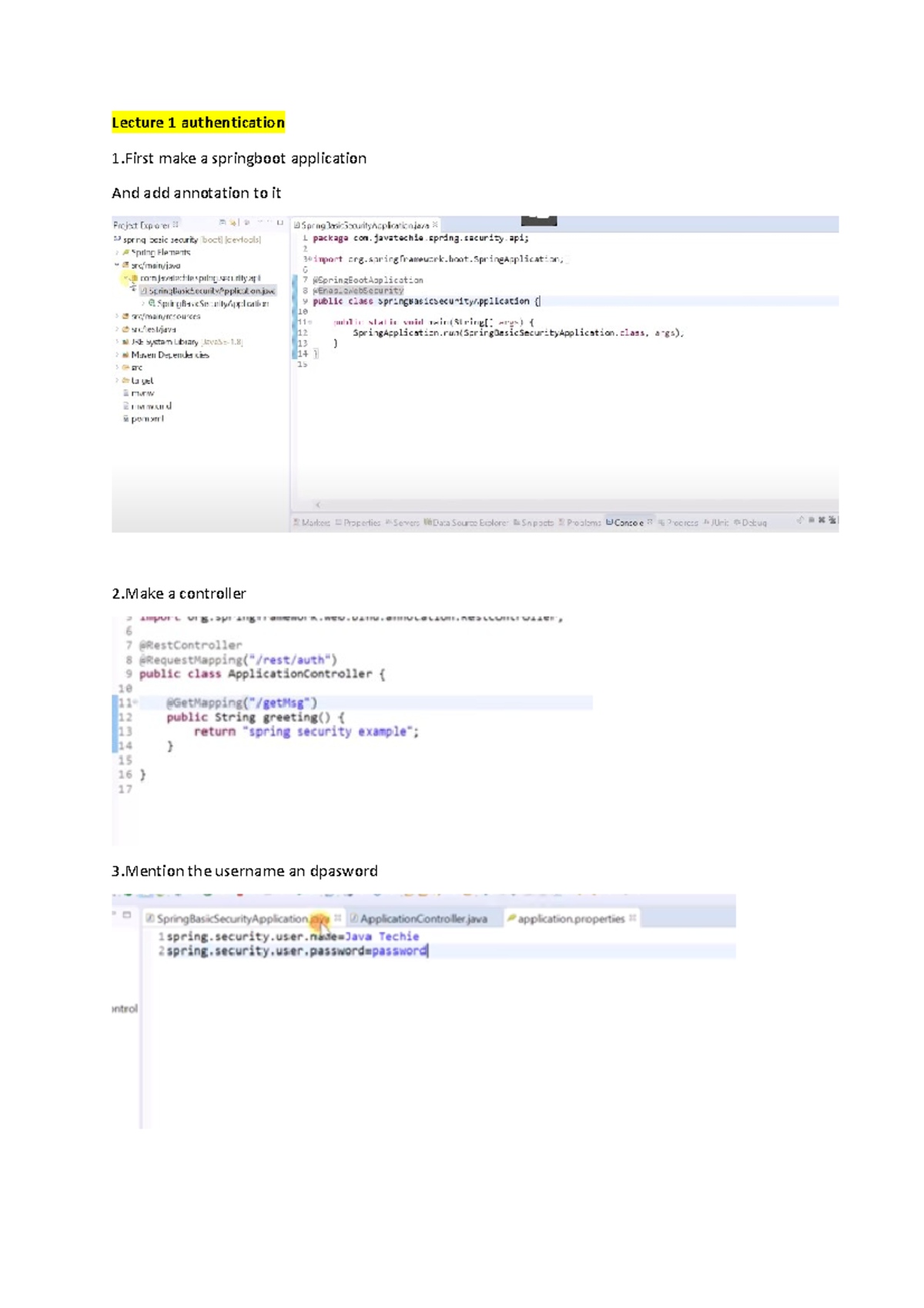 Javatechie Spring Security Lecture 1 Authentication 1 Make A Springboot Application And Add