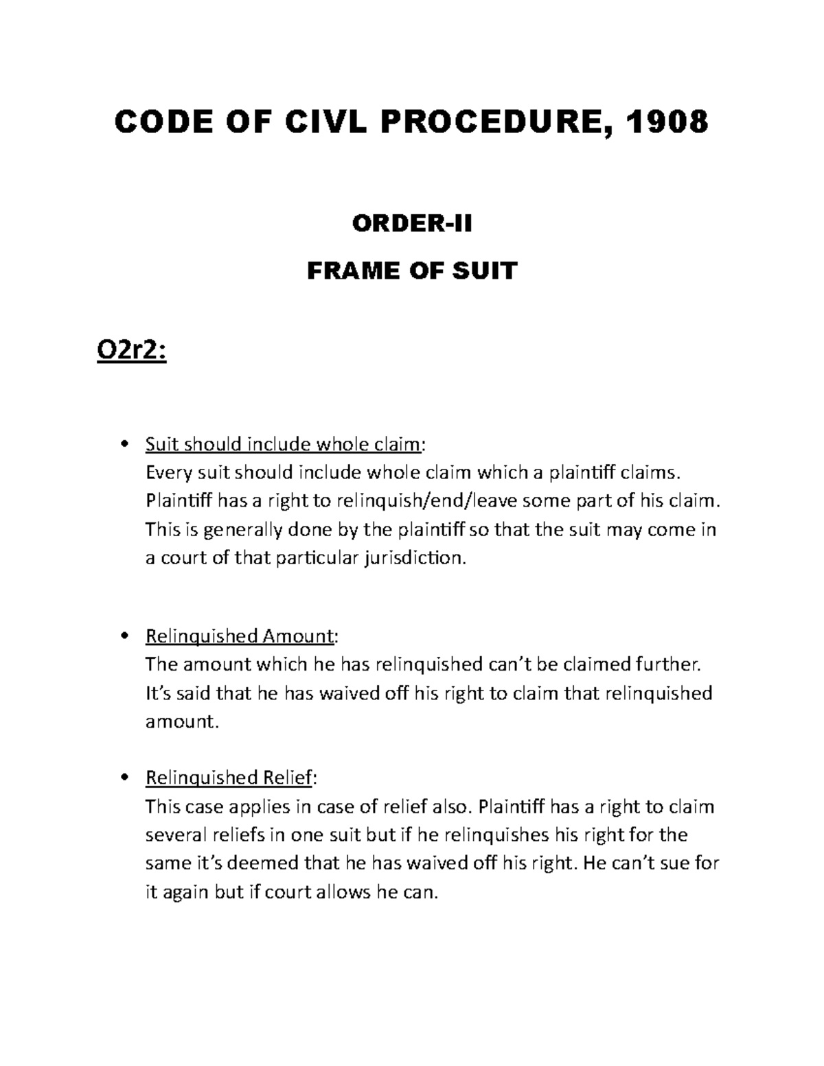 CODE OF CIVL Procedure order 2 - CODE OF CIVL PROCEDURE, 1908 ORDER-II ...