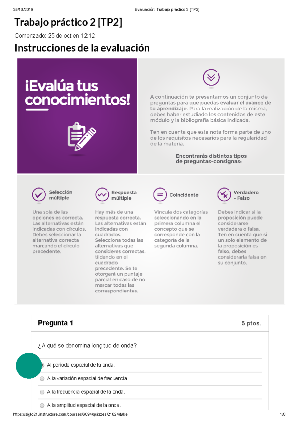 Trabajo práctico 2 [95 de 100] - Trabajo práctico 2 [TP2] Comenzado: 25 de oct en 12 ...