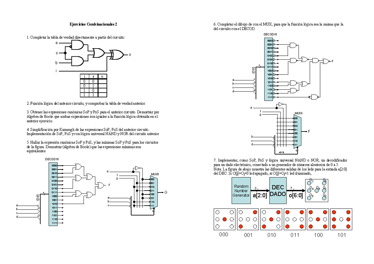 Combinacionales p2 - Completar la tabla de verdad directamente a partir del circuito: a b s i o ...
