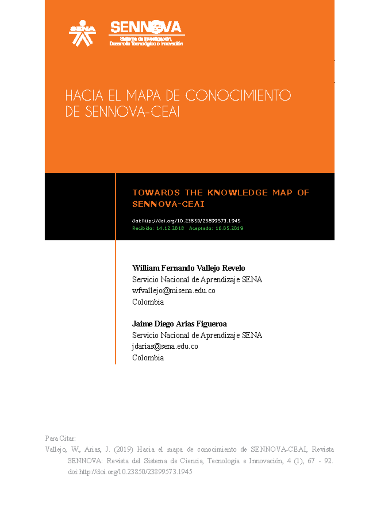 desarrollo del sena - HACIA EL MAPA DE CONOCIMIENTO DE SENNOVA-CEAI Para Citar: Vallejo, W ...