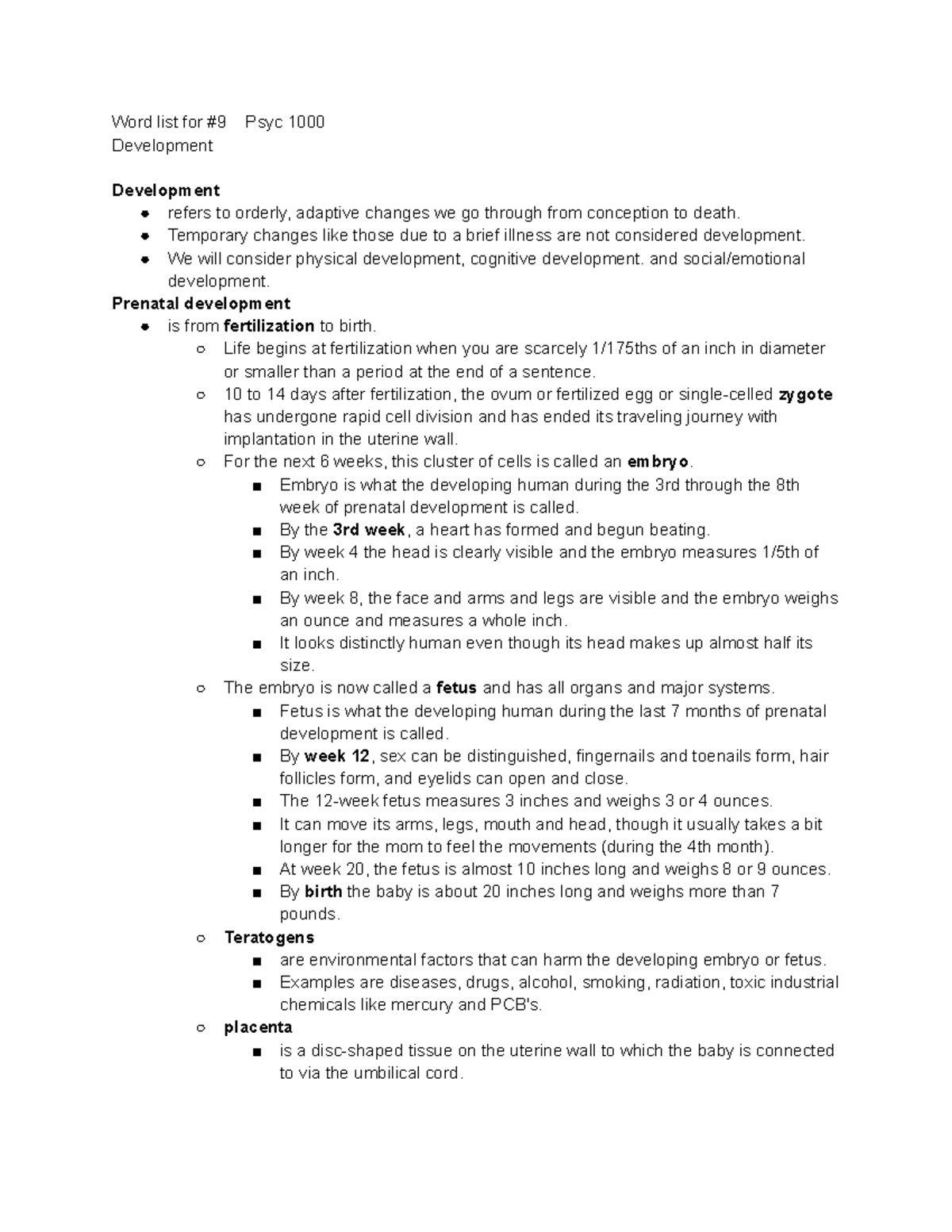 Psych 9 - behavior - Word list for #9 Psyc 1000 Development Development ...
