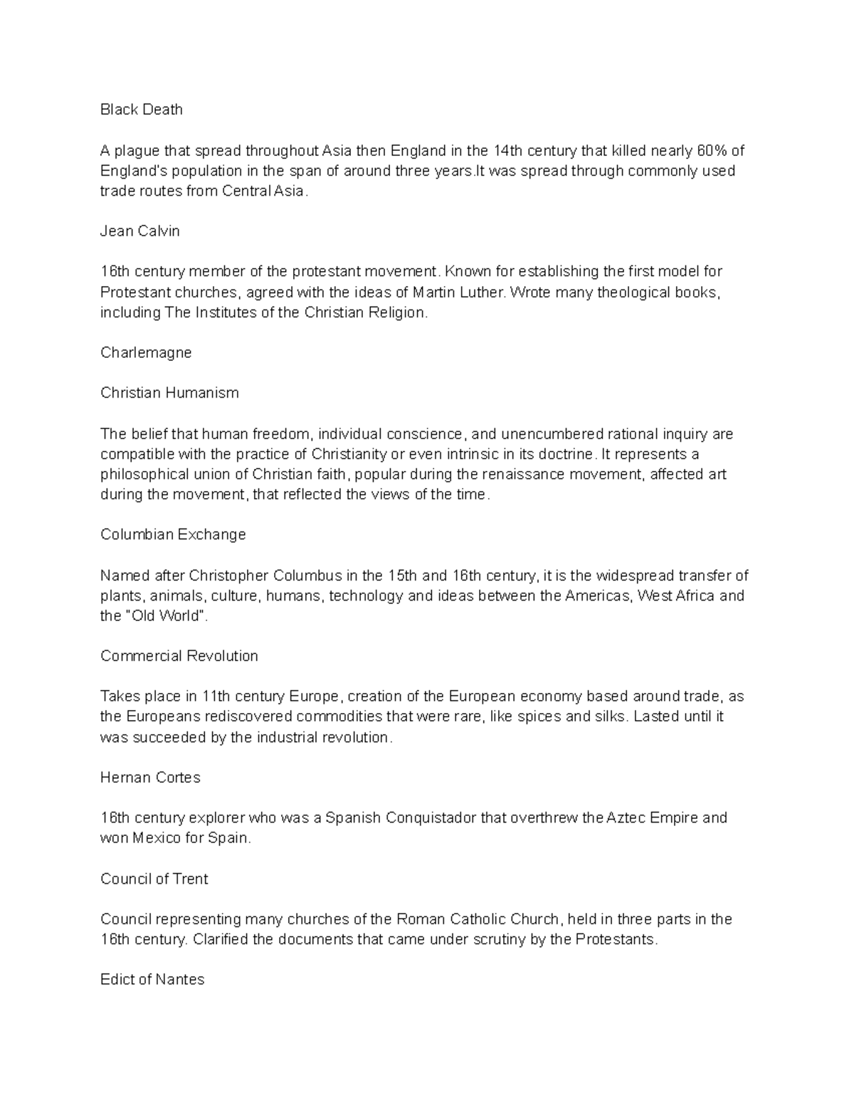 Western Civ to 1648 Final Exam Study Guide - Black Death A plague that ...