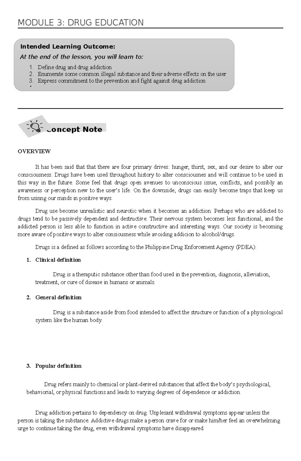 Nstp- Midterm- Pointers - Concept Note MODULE 3: DRUG EDUCATION ...