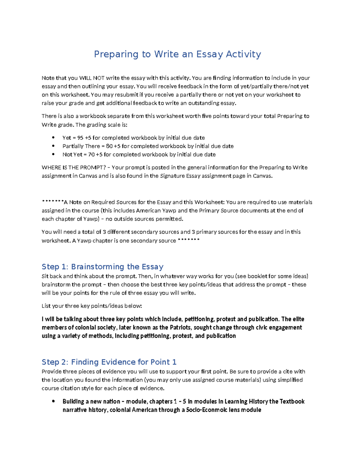 Preparing to Write an Essay Worksheet - Preparing to Write an Essay ...