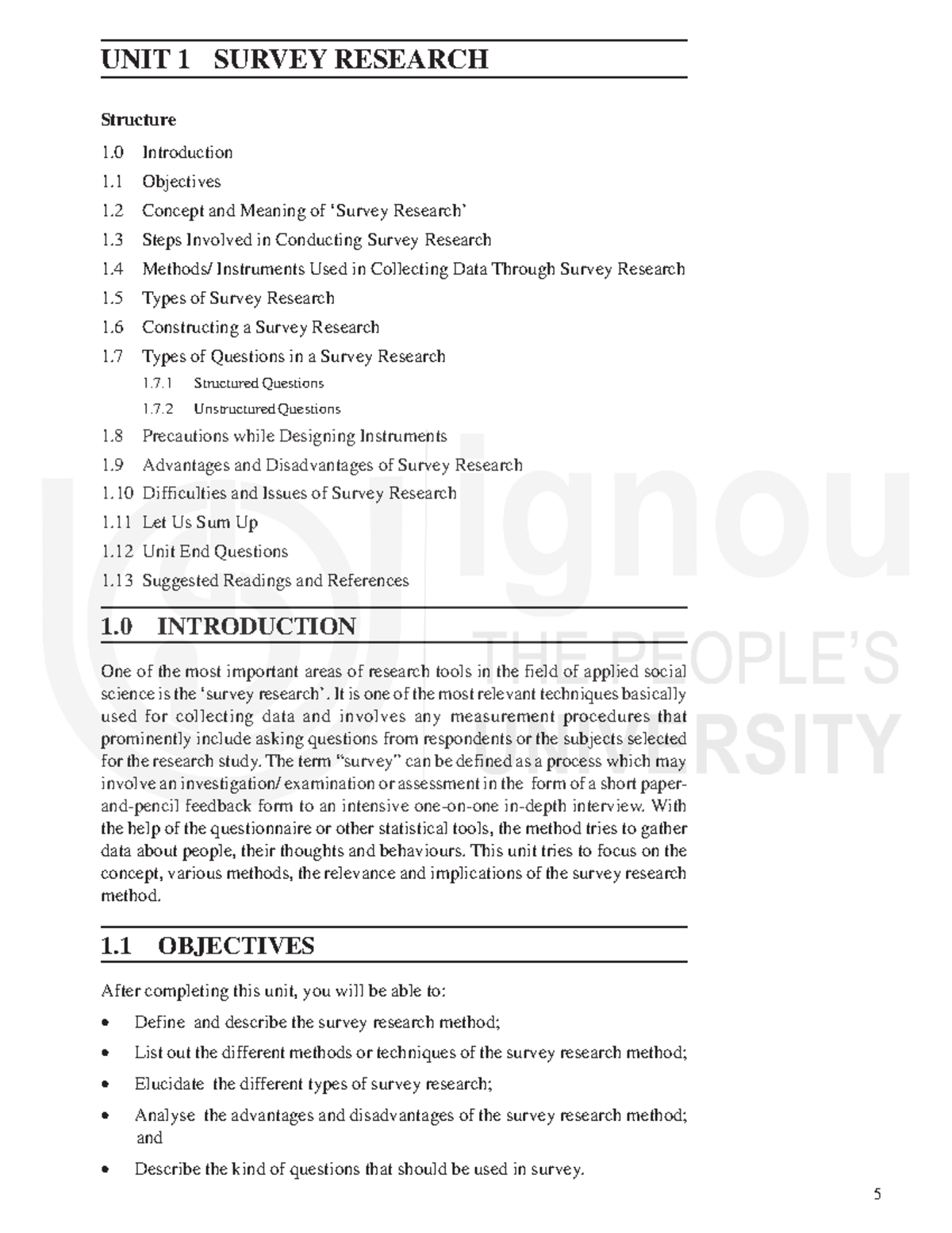 Survey research - Survey Research UNIT 1 SURVEY RESEARCH Structure 1 Introduction 1 Objectives 1 ...