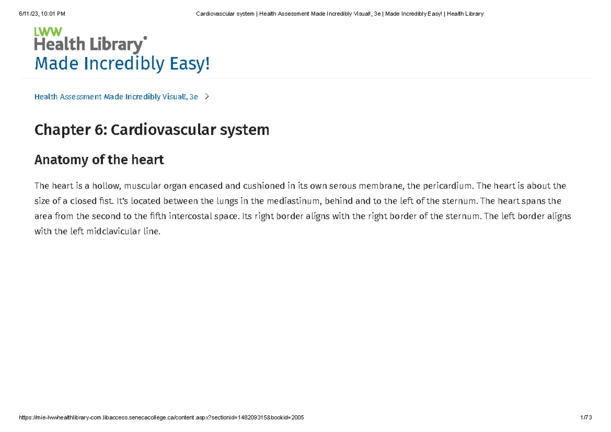 Cardiovascular system Health Assessment Made Incredibly Visual, 3e Made ...