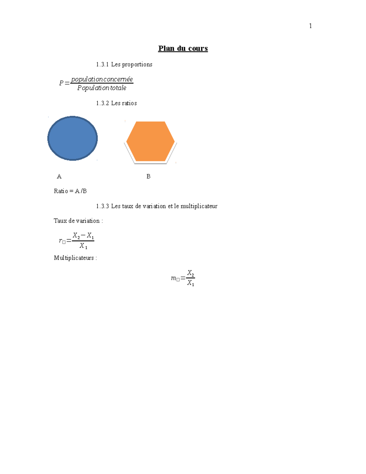 Formules statistiques chapitre 1 à 5 - Plan du cours 1.3 Les ...