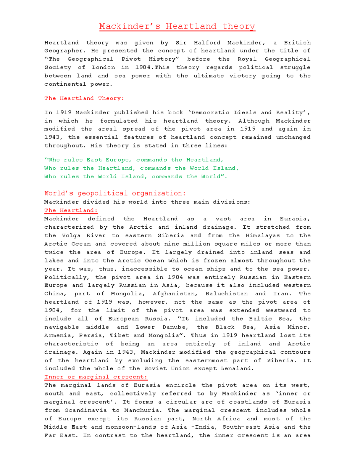 1699110095 - Jil - Mackinder’s Heartland theory Heartland theory was ...