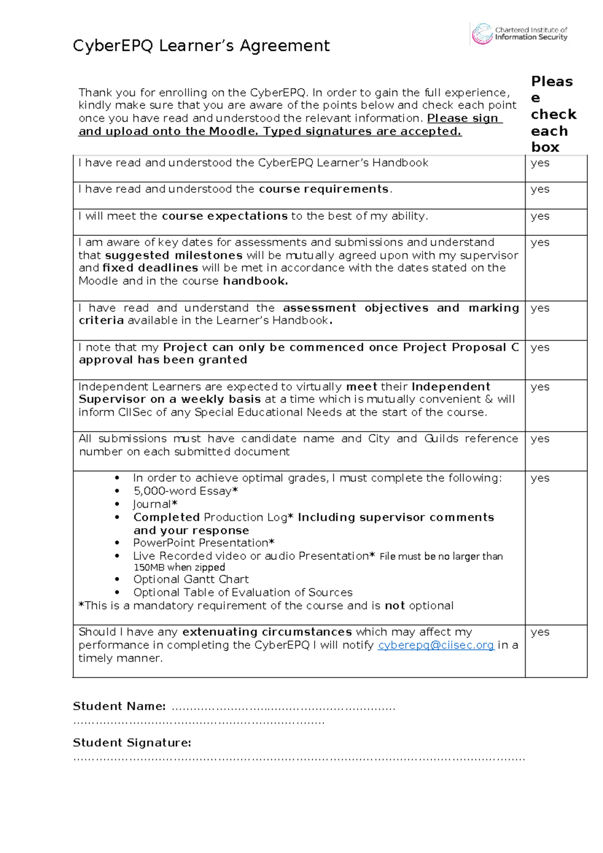 Learning Agreement - CyberEPQ Learner’s Agreement Thank you for ...