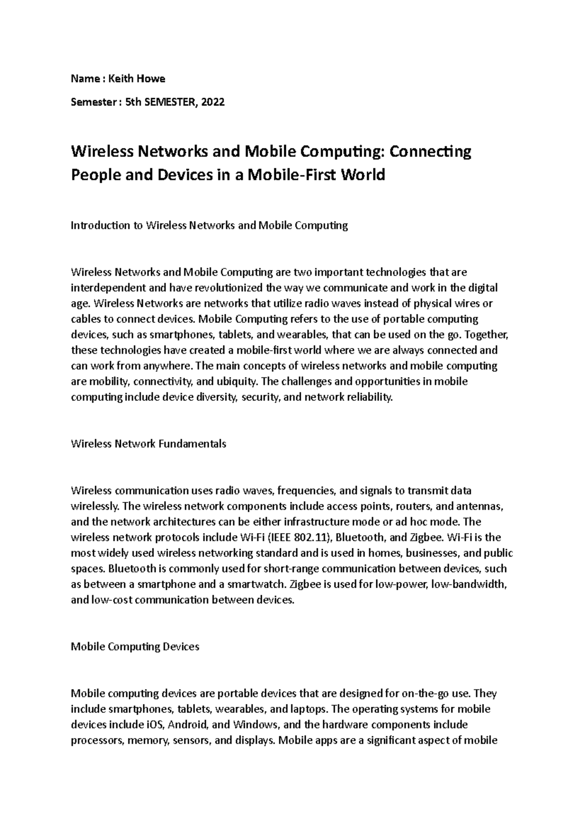 Wireless Networks and Mobile Computing Connecting People and Devices in a Mobile-First World ...