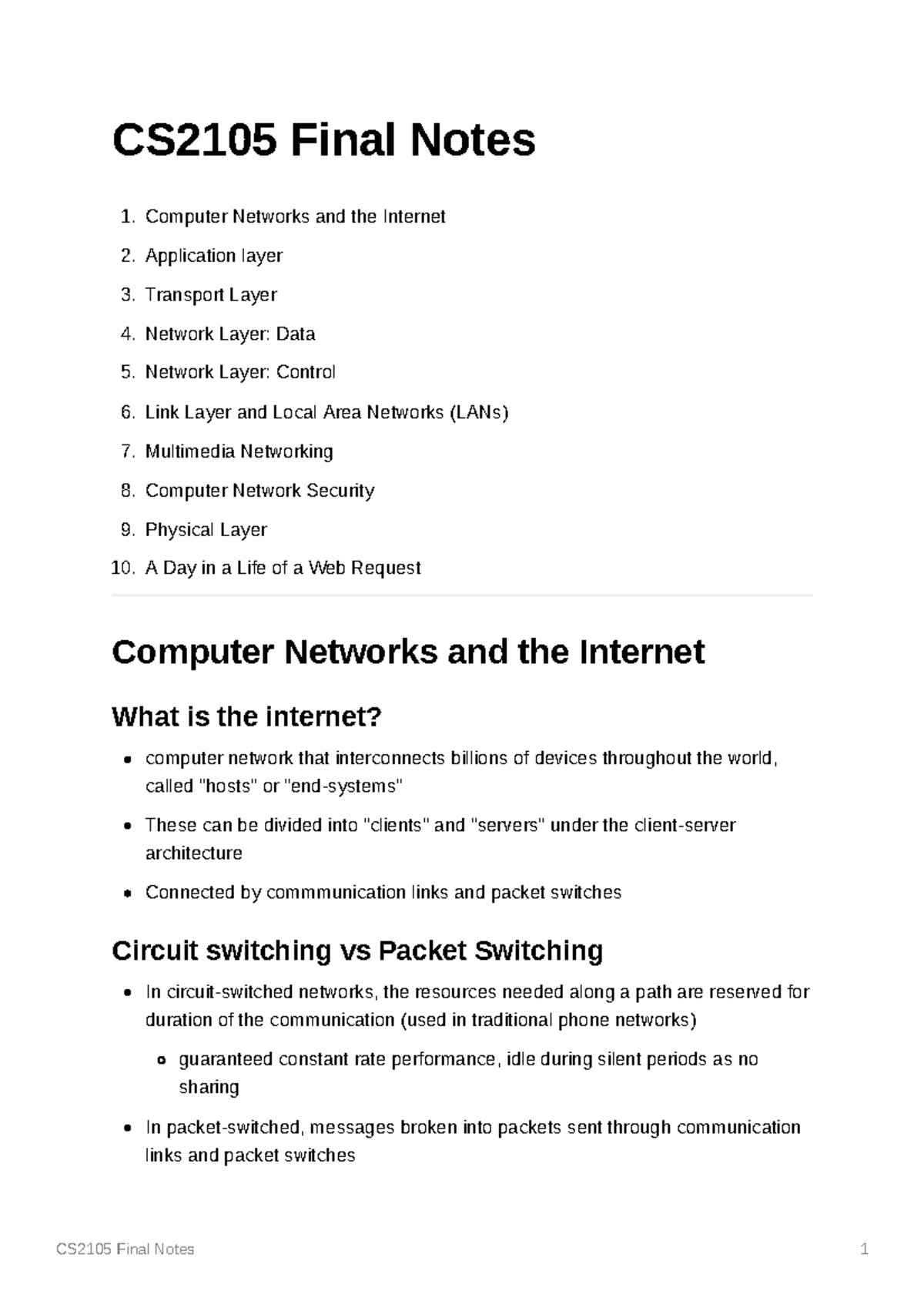 CS2105 Introduction to Networking Final Notes (AY 21/22 S1) - CS2105 ...