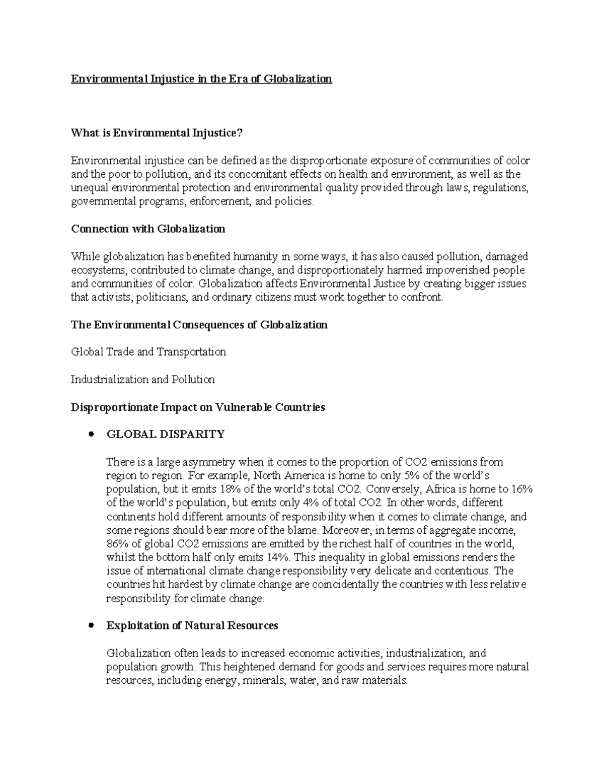 Environmental Injustice in the Era of Globalization - Connection with ...