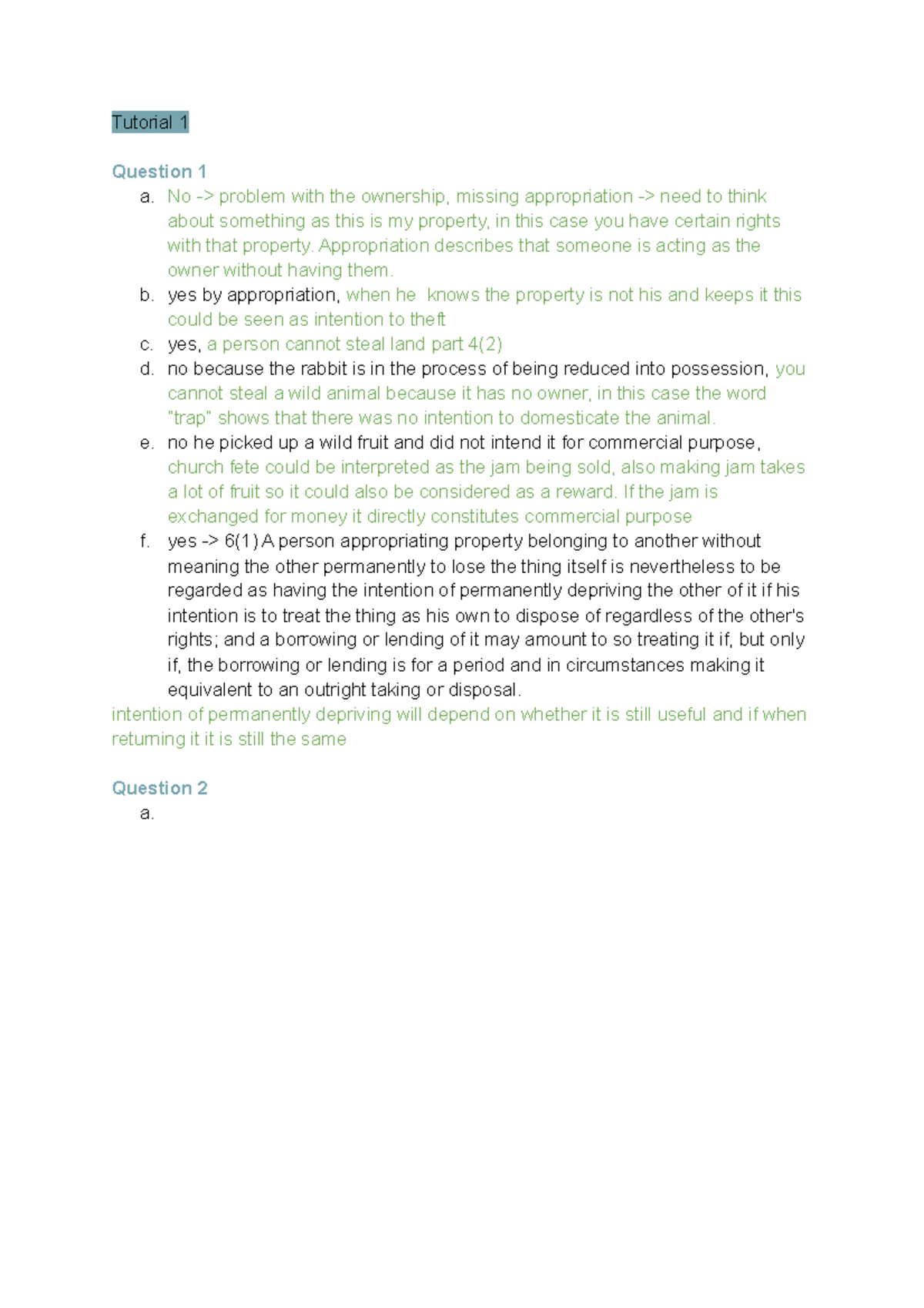 Tutorial 1 - Tutorial 1 Question 1 a. No -> problem with the ownership ...