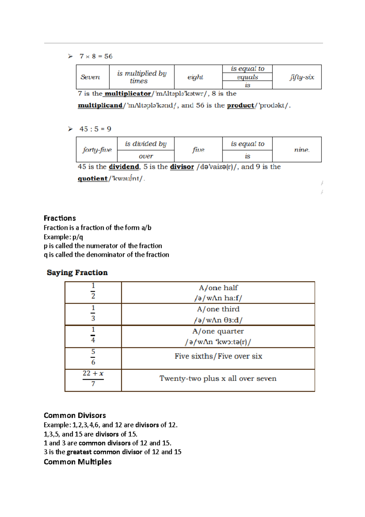 English for mathematics 2 - Fractions Fraction is a fraction of the ...