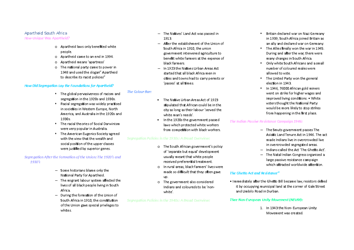 Apartheid SA - Apartheid South Africa How Unique Was Apartheid? o ...
