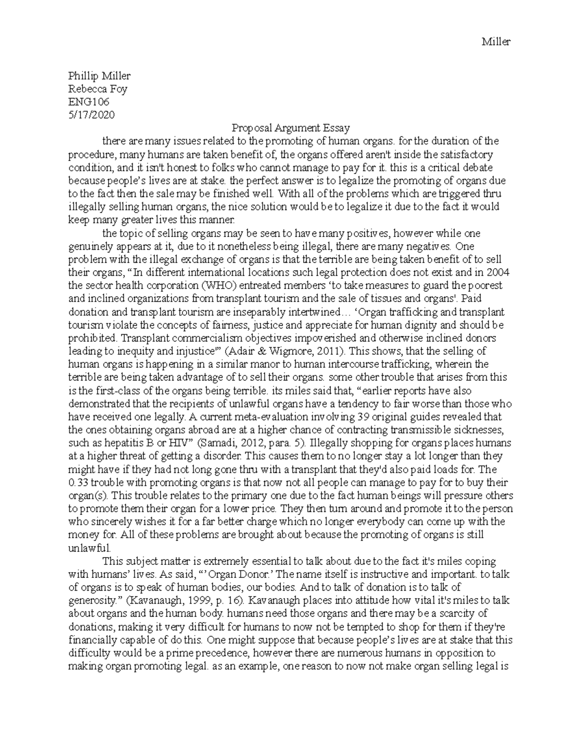 Proposal Argument Miller - Phillip Miller Rebecca Foy ENG 5/17 ...