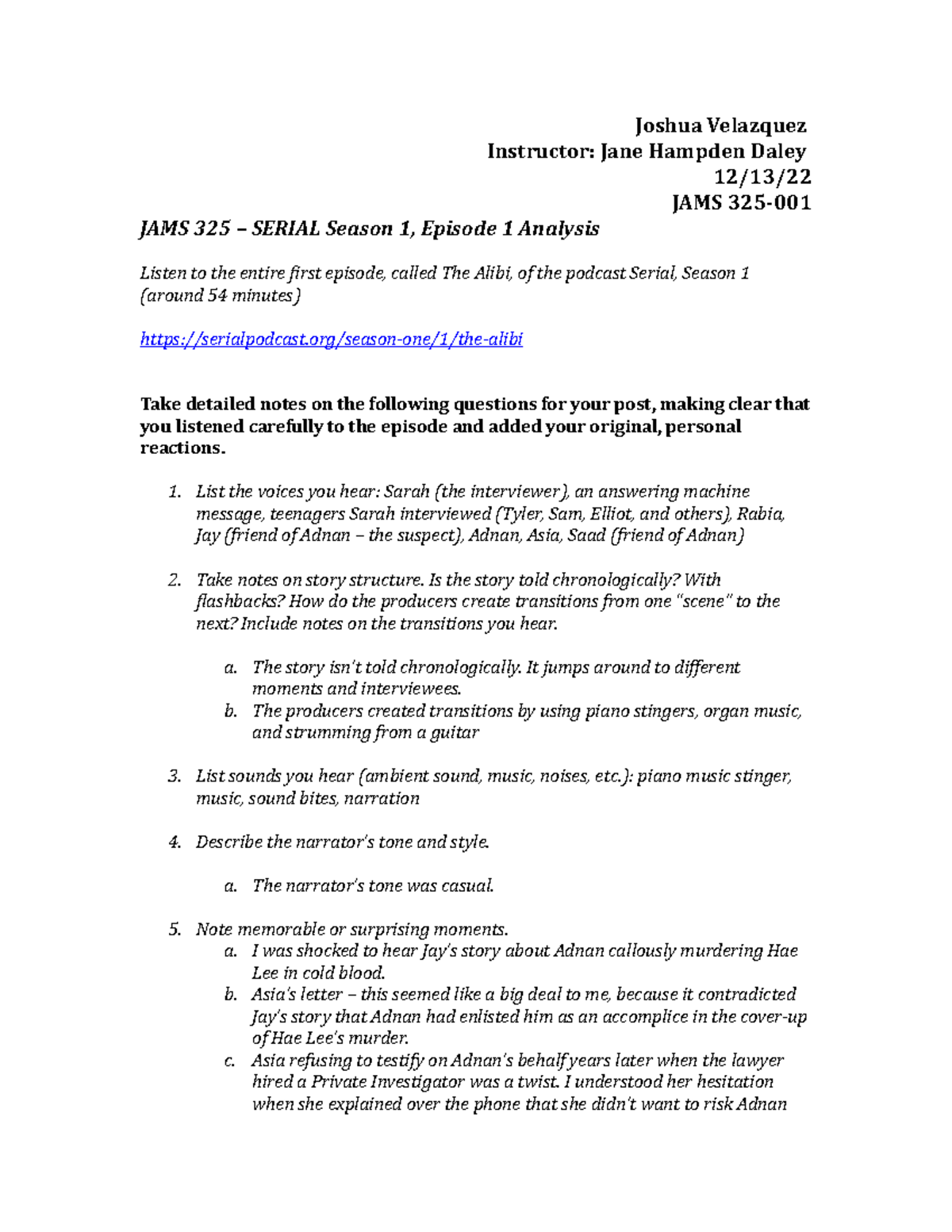 Velazquez Serial Season 1, Ep. 1 Analysis - Joshua Velazquez Instructor ...