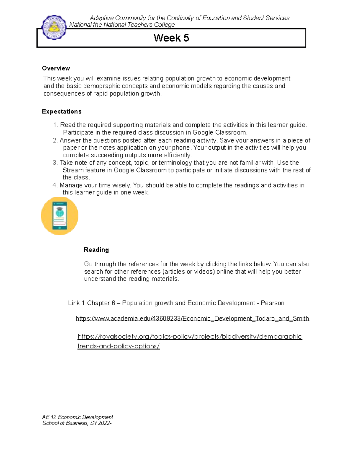 Learning-Guide wk-5 AE12 - Adaptive Community for the Continuity of ...