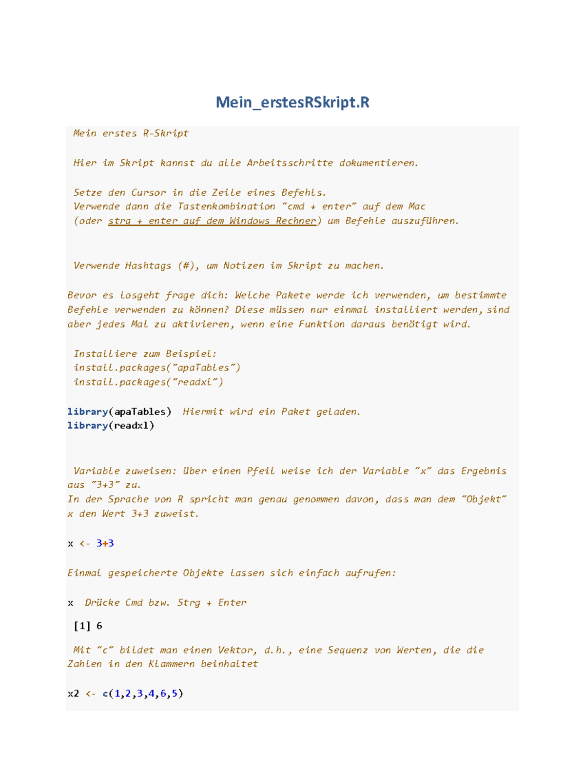 RSkript 1 (Mein_erstesRSkript) - Mein_erstesRSkript Mein erstes R ...
