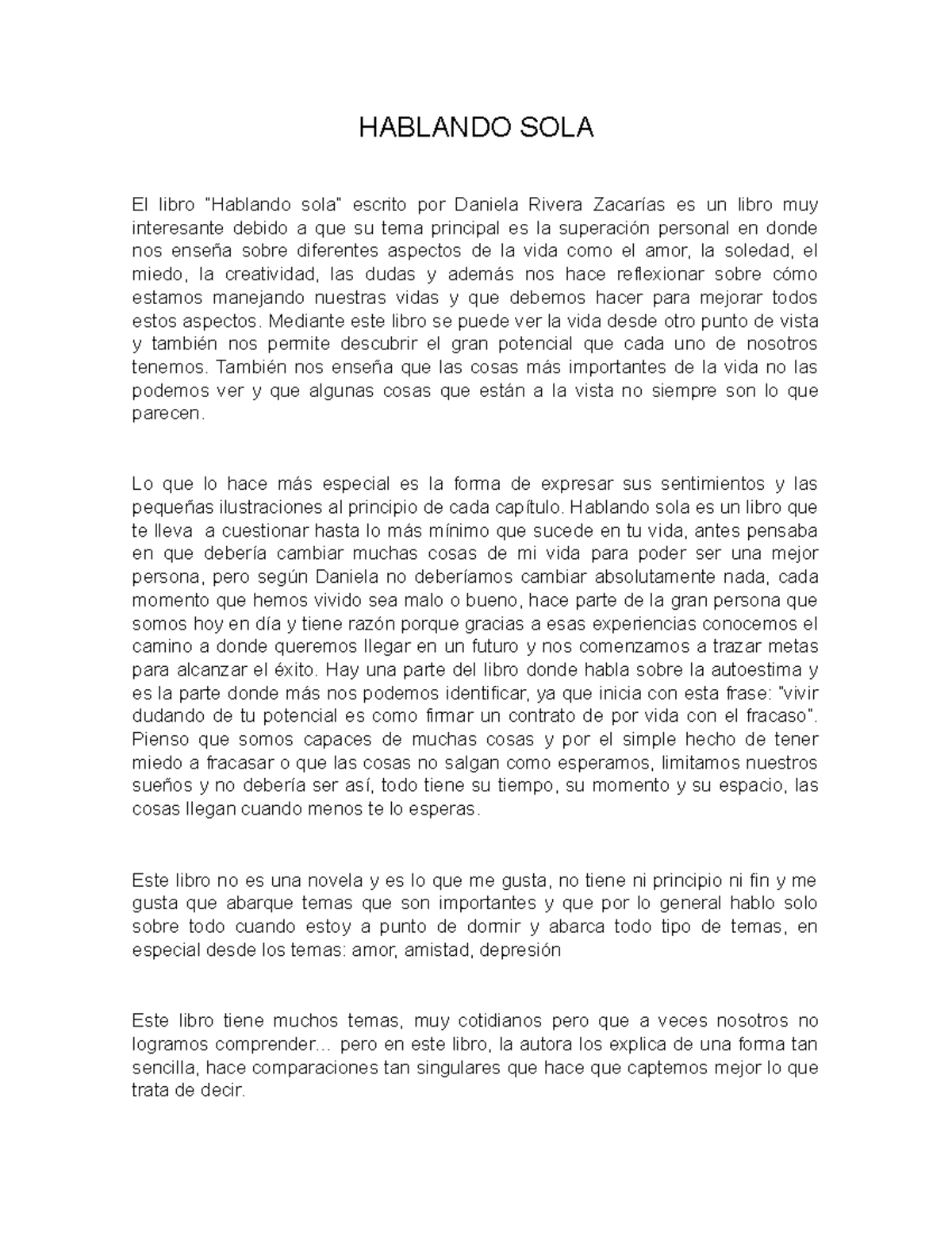 Hablando SOLA - Es una lectura de concientisacion - HABLANDO SOLA El ...