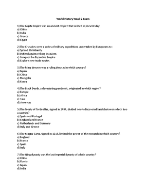 World History Final Exam - World History Final Exam Section I: Multiple ...