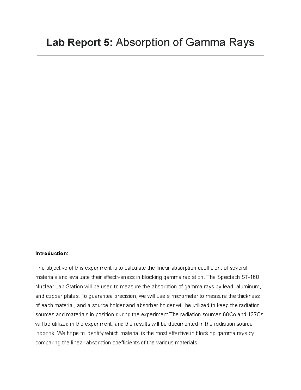 Lab 5 - Lab report for PCS 130 - Lab Report 5: Absorption of Gamma Rays ...