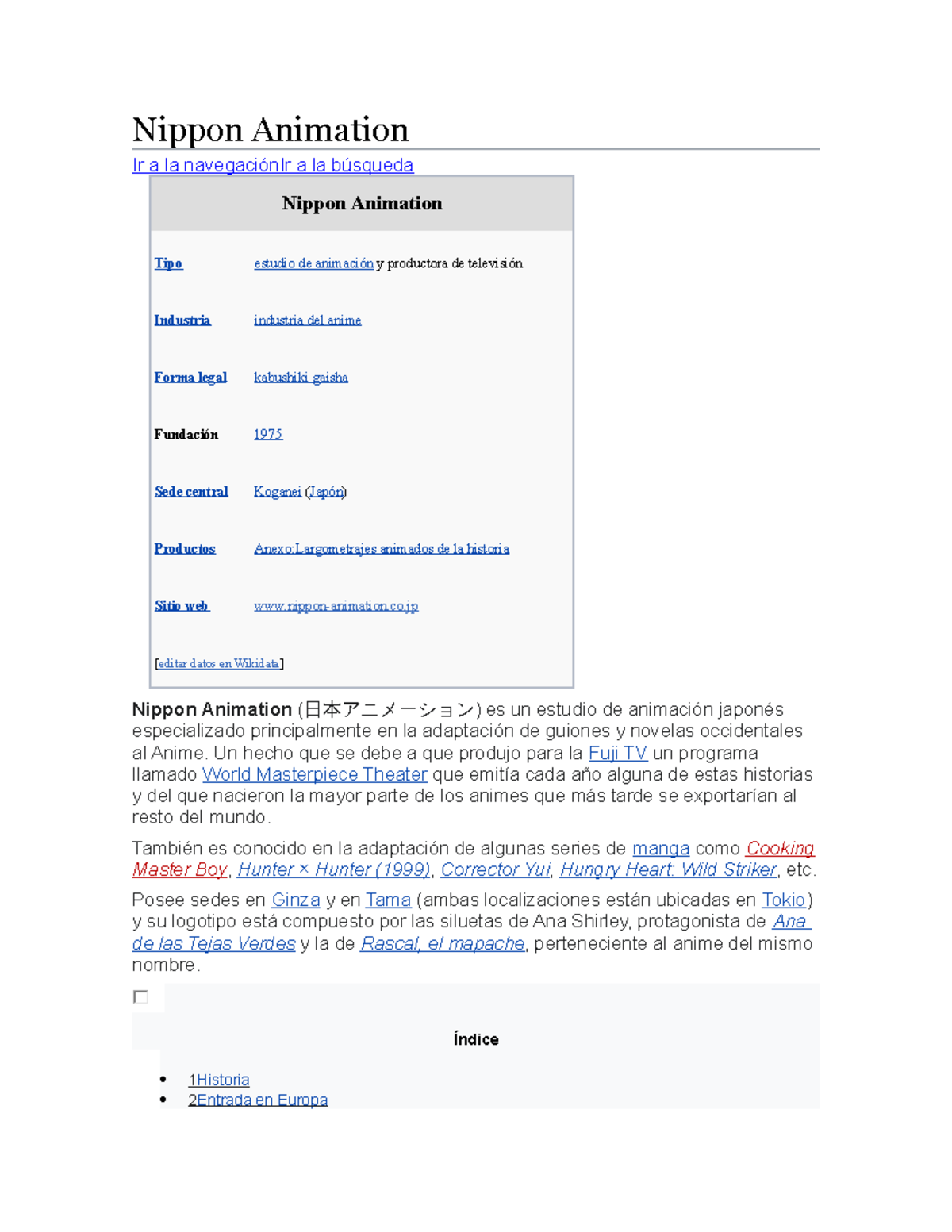 Nippon Animation - studio anime - Nippon Animation Ir a la navegaciónIr ...