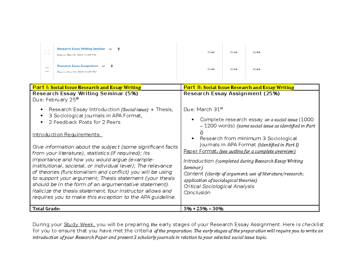 Part I and Part II Research Essay Assignment - Part I: Social Issue ...
