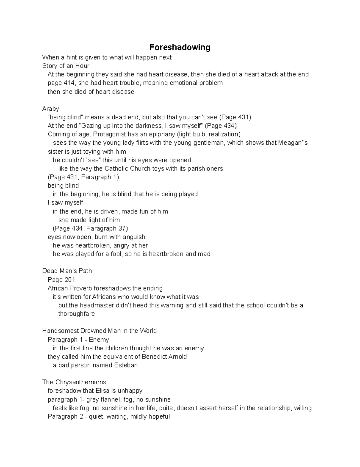 ENGL 1100 - Lecture Notes on Foreshadowing - Literary Interp ...